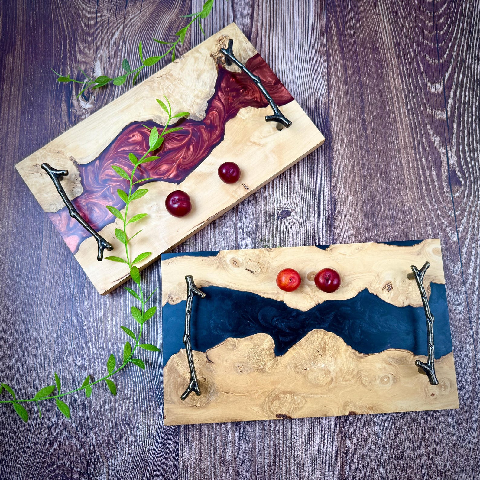 Black River Resin Serving Tray – Handmade Epoxy Wood Tray With Branch ...