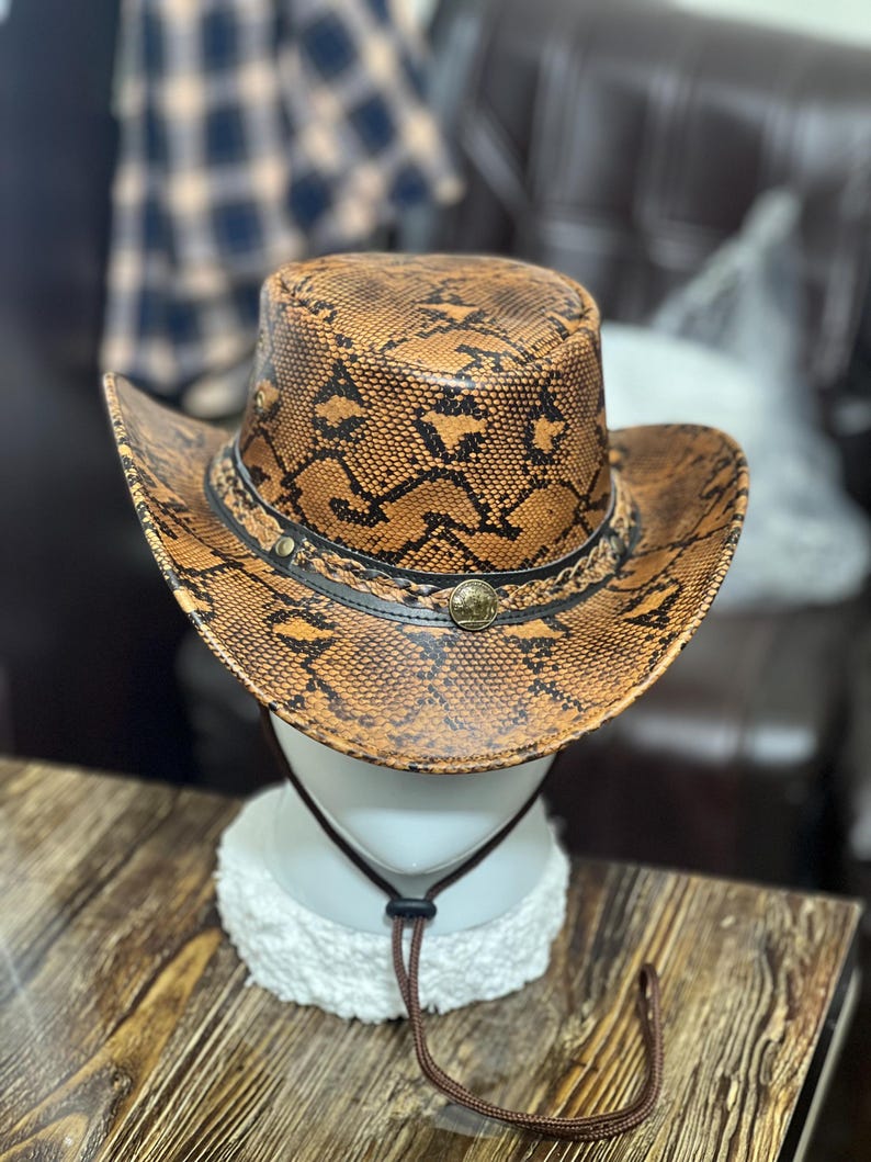 Handmade Snake Print Texture Leather Cowboy Hat: Western Rodeo Style ...