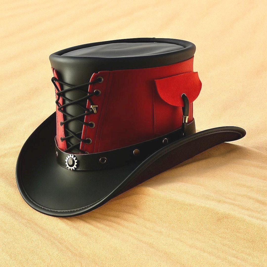 Steampunk Top Hat: Black and Red Leather Cosplay Costume Hat - Etsy