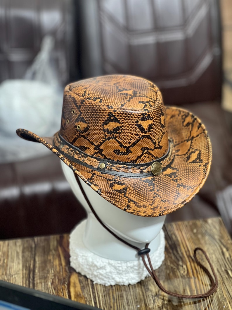 Handmade Snake Print Texture Leather Cowboy Hat: Western Rodeo Style ...