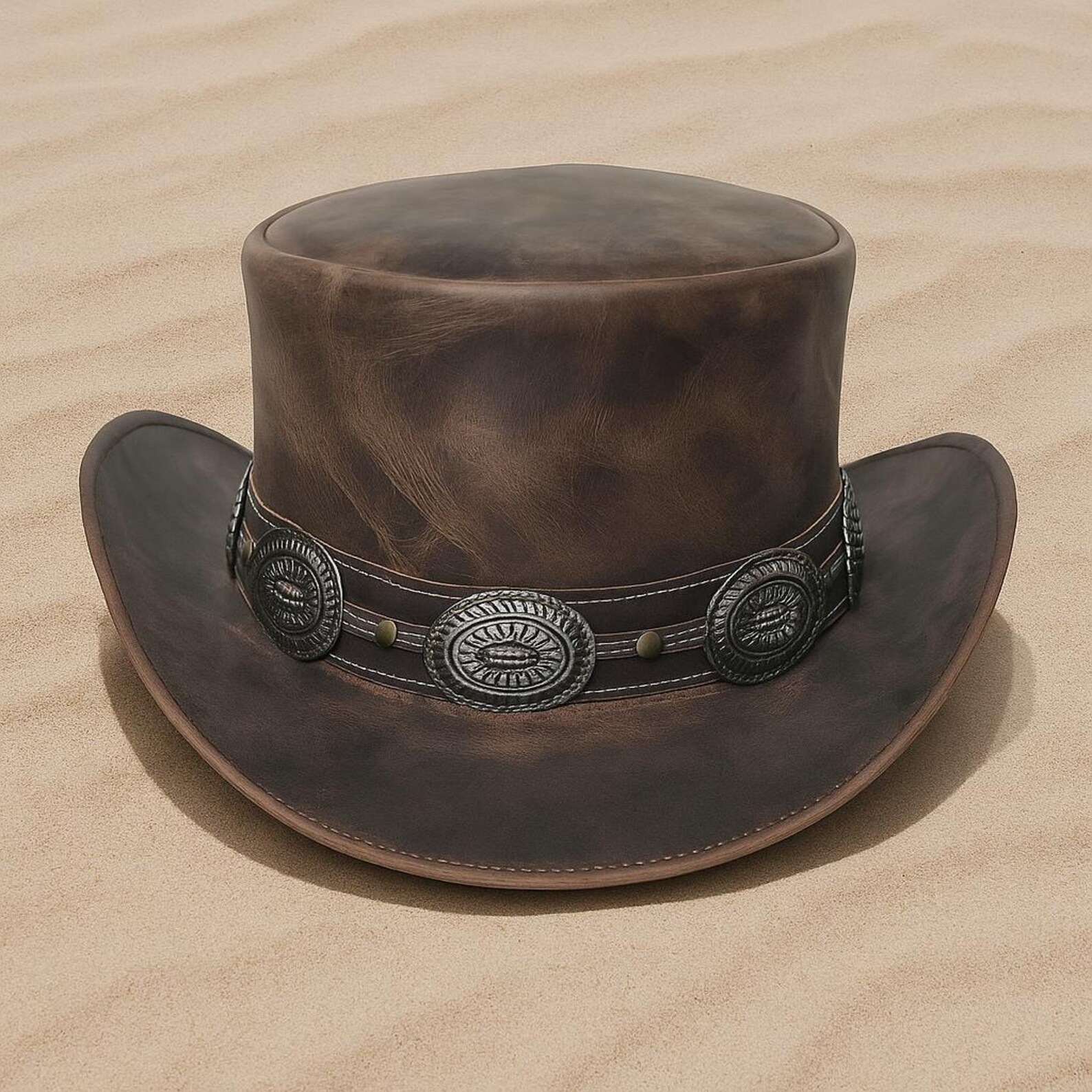 Brown Rustic Leather Steampunk Top Hat: Gothic Cosply Costume Victorian ...