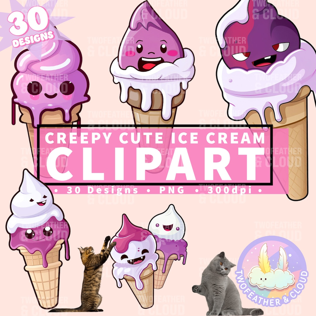 Yami Kawaii Ice Cream Clipart PNG | Creepy Cute Summer Clip Art | 30 ...