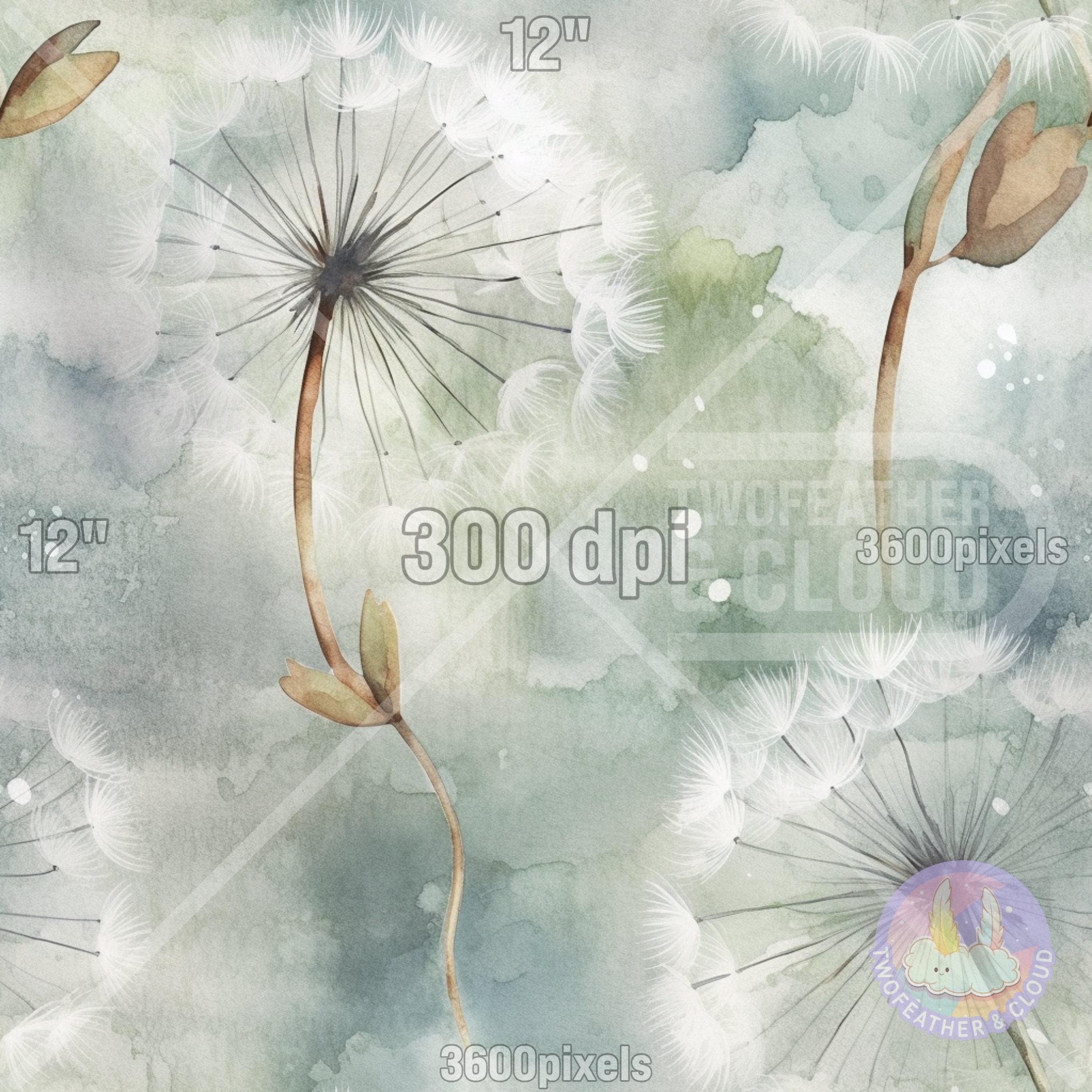 Watercolor Dandelion Puff Seamless Pattern Digital Paper | Floral ...