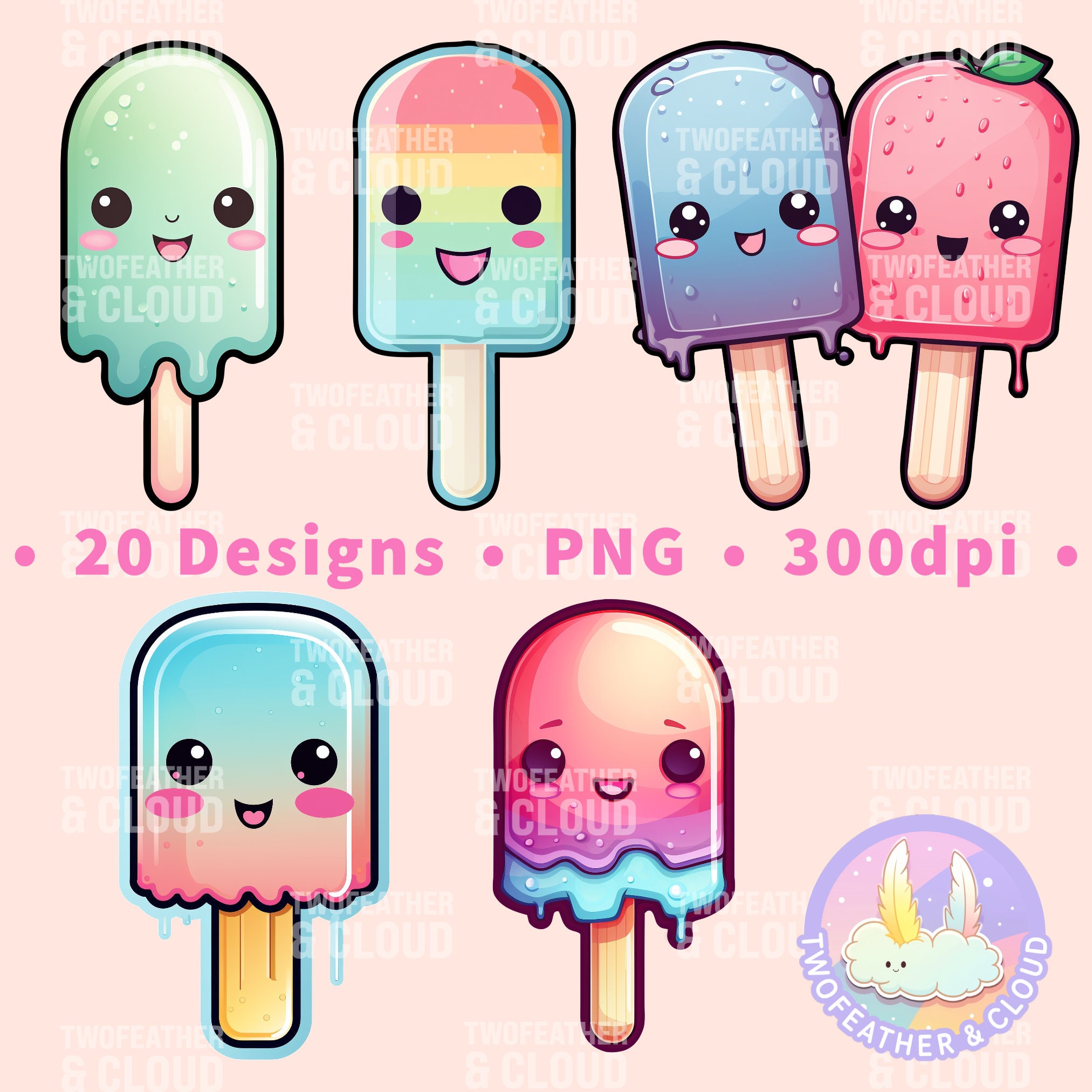 Kawaii Ice Cream Clipart PNG | Popsicle Summer 20 Colorful Kawaii Sweet ...