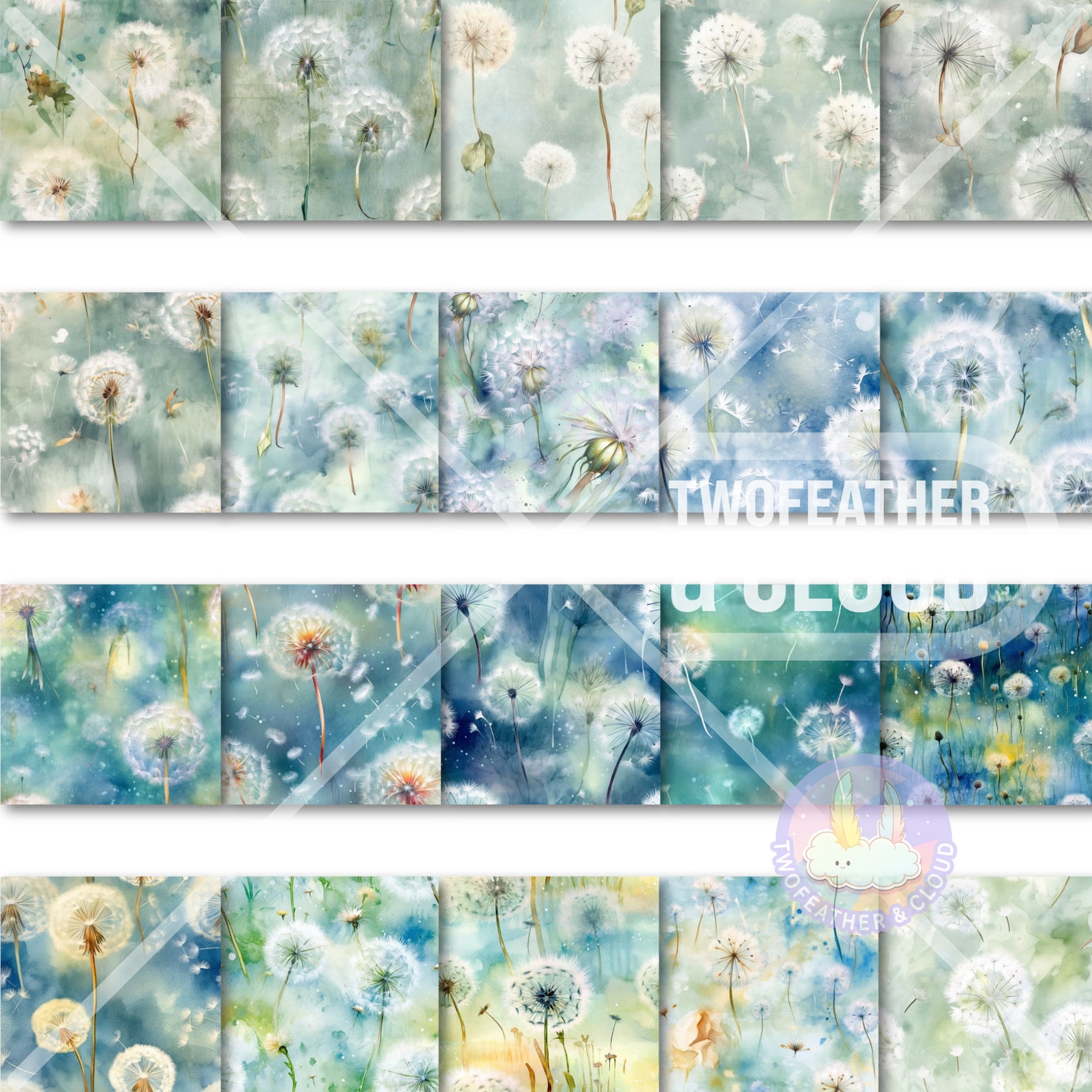 Watercolor Dandelion Puff Seamless Pattern Digital Paper | Floral ...