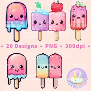 Kawaii Ice Cream Clipart PNG | Popsicle Summer 20 Colorful Kawaii Sweet ...