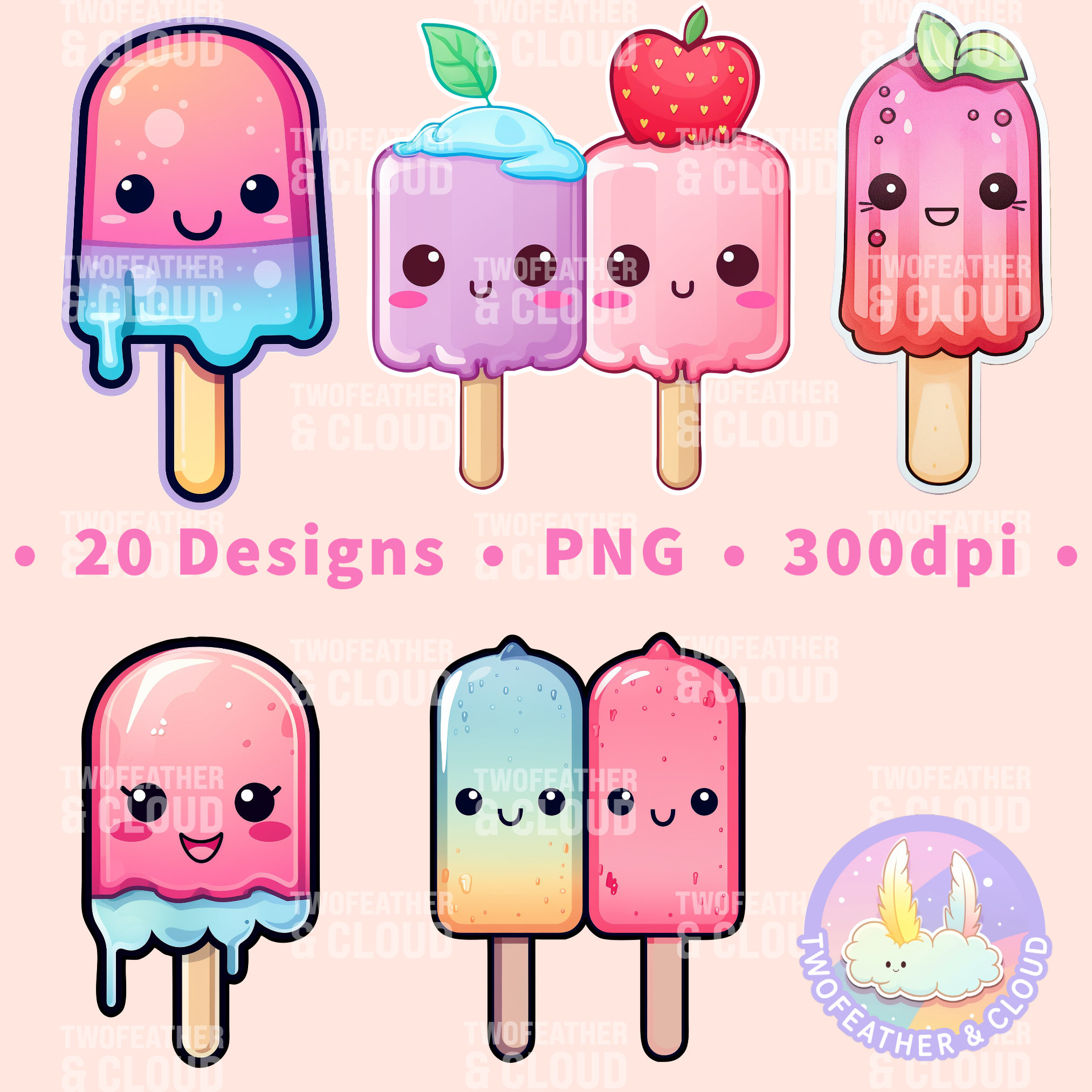 Kawaii Ice Cream Clipart PNG | Popsicle Summer 20 Colorful Kawaii Sweet ...