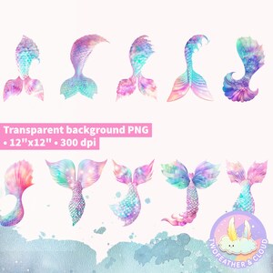 Mermaid Tail Clipart PNG | Watercolor Mermaid Tails Clipart | Fairy Kei ...