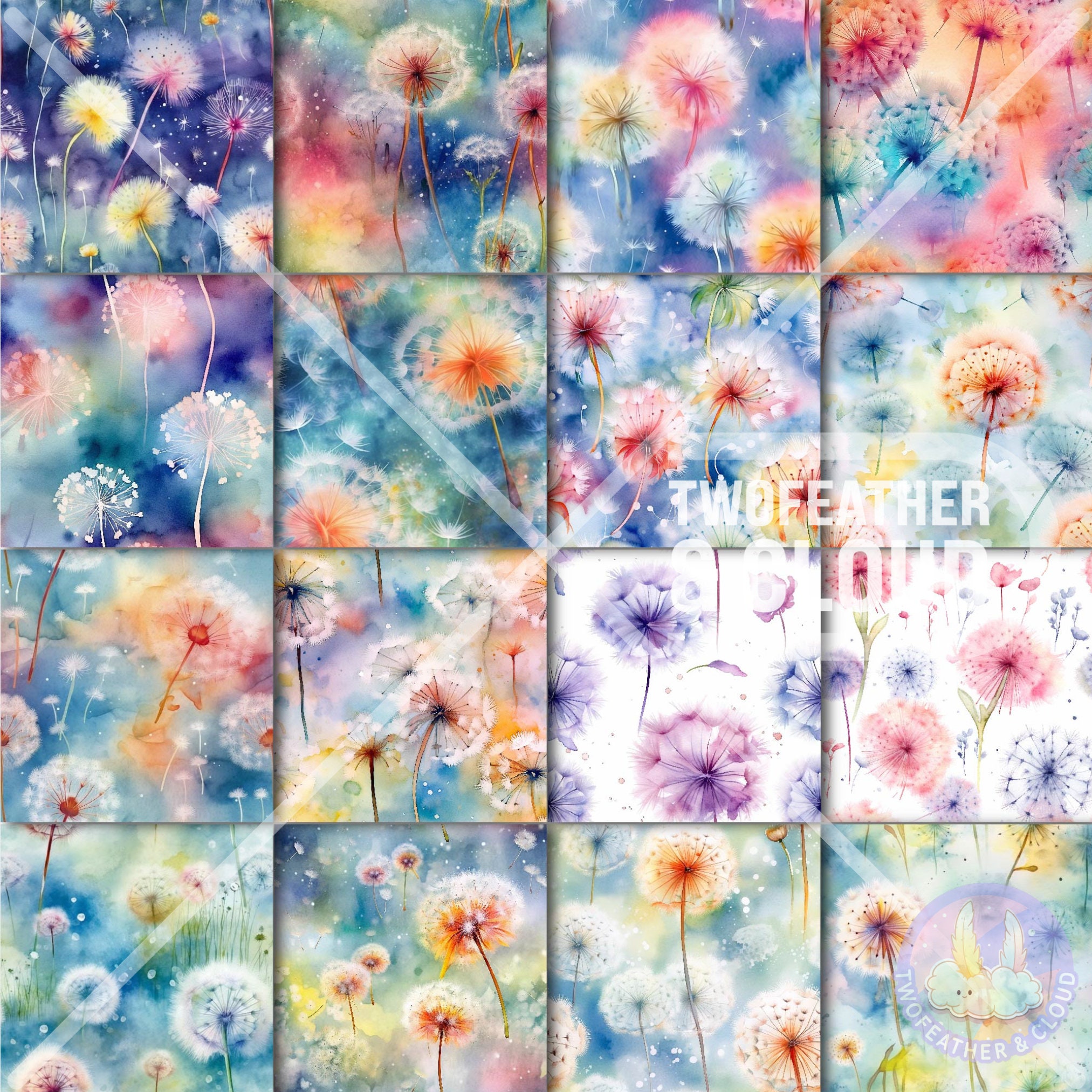 Dandelion Puff Watercolor Digital Paper Printable Scrapbook Papers ...