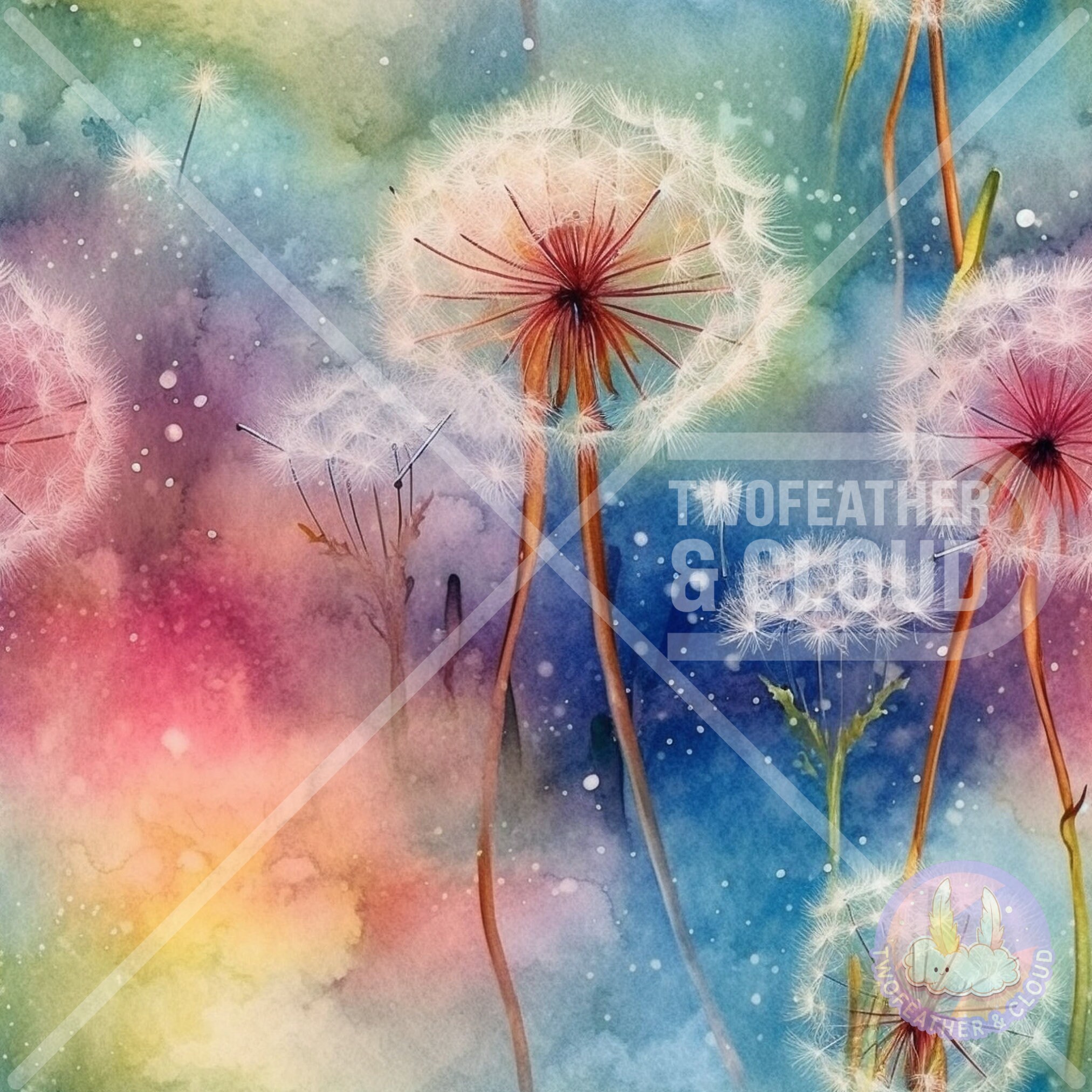 Dandelion Puff Watercolor Digital Paper Printable Scrapbook Papers Seamless Flower Patterns ...