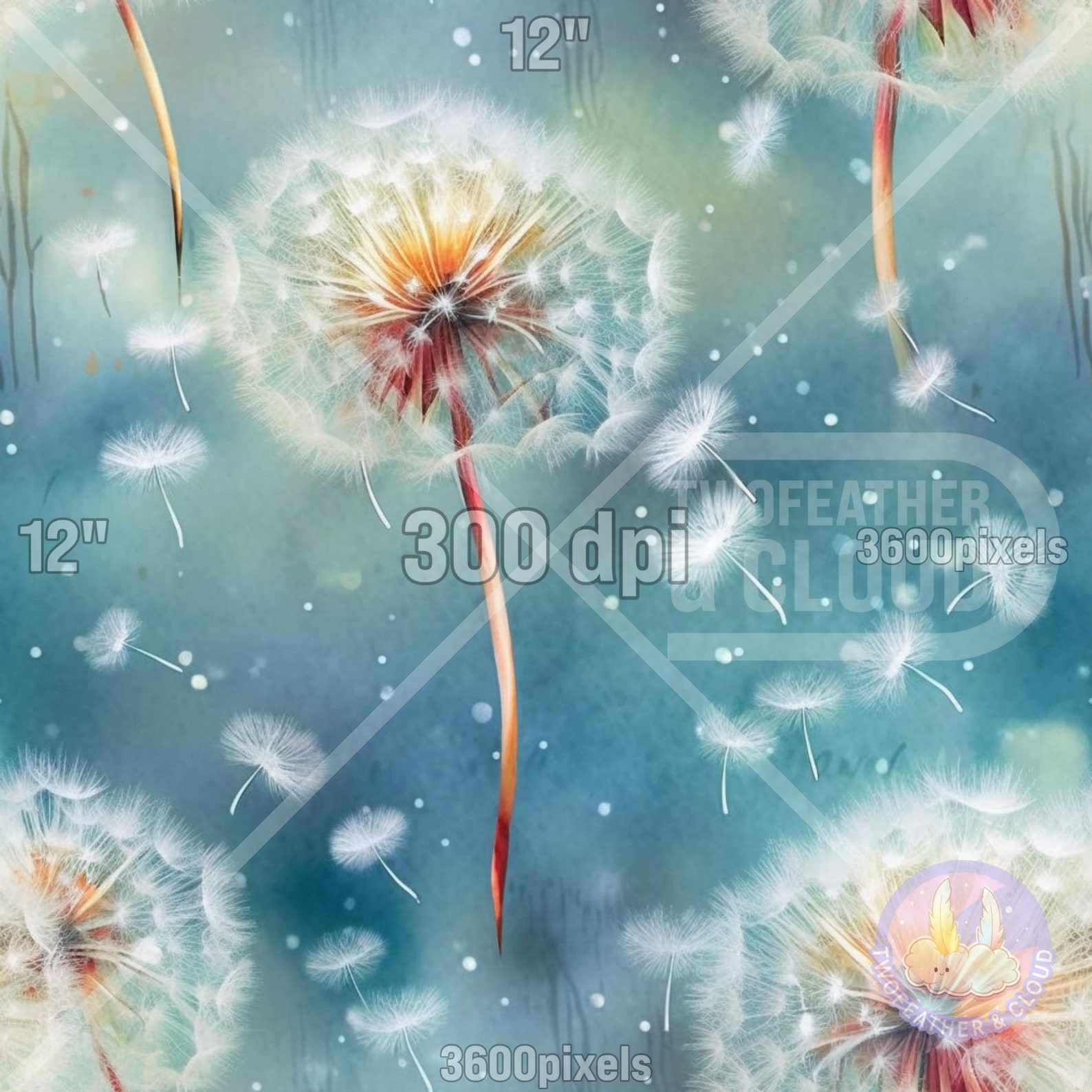 Watercolor Dandelion Puff Seamless Pattern Digital Paper | Floral ...