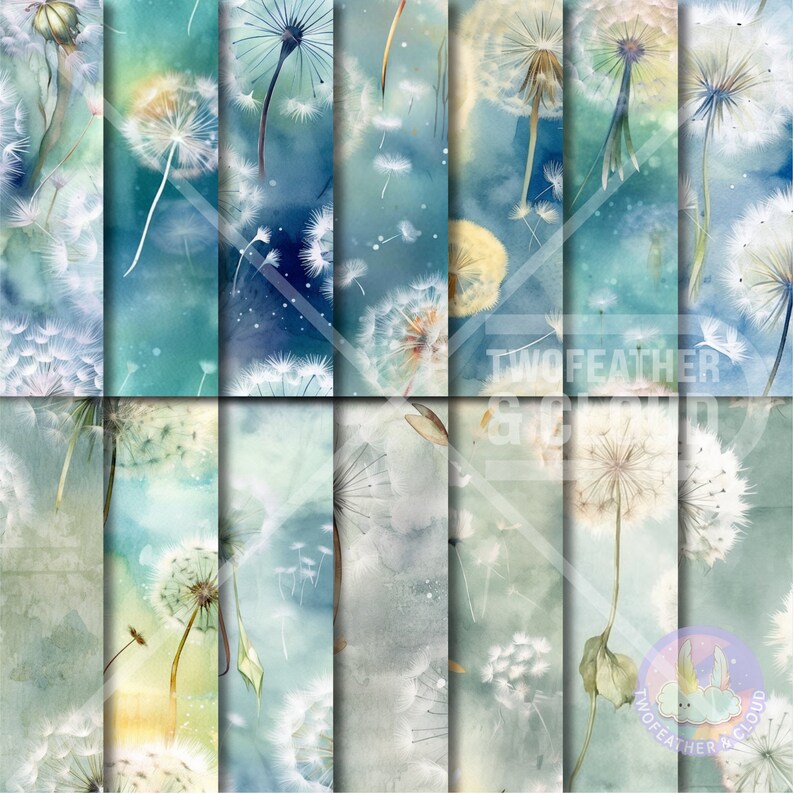 Watercolor Dandelion Puff Seamless Pattern Digital Paper | Floral ...