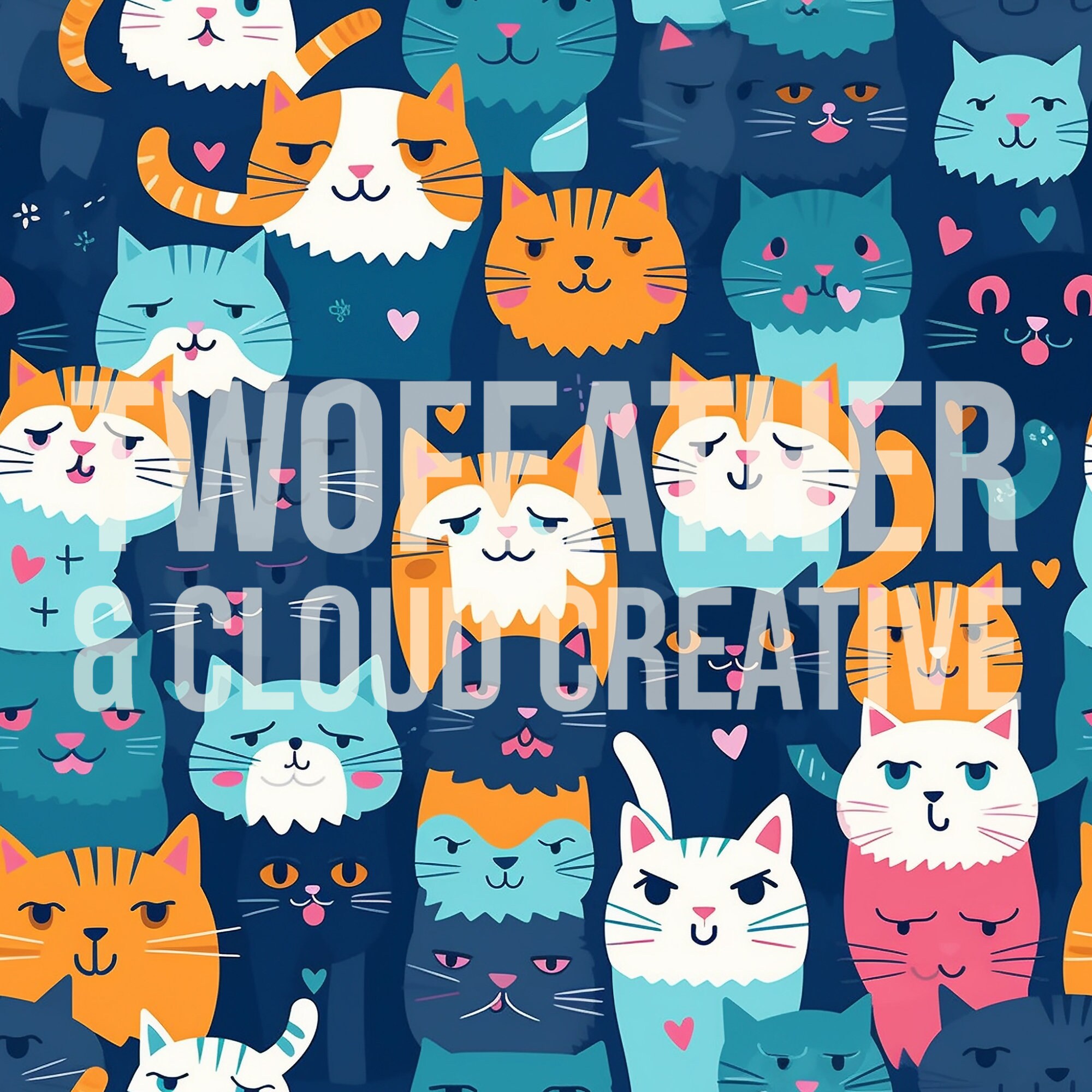 Set of 14 Seamless Cat Patterns Cat Digital Papers Cat Wallpaper ...