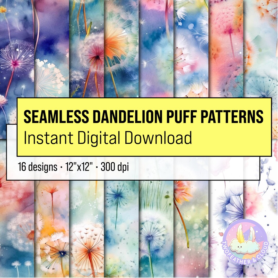 Dandelion Puff Watercolor Digital Paper Printable Scrapbook Papers ...
