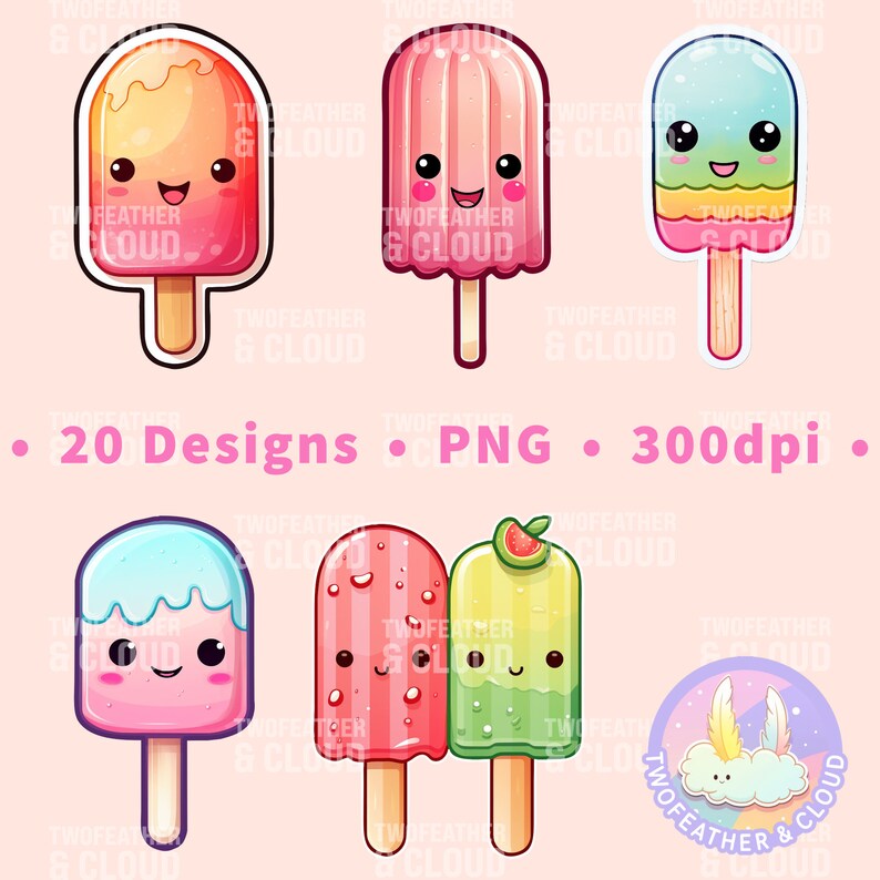Kawaii Ice Cream Clipart PNG | Popsicle Summer 20 Colorful Kawaii Sweet ...