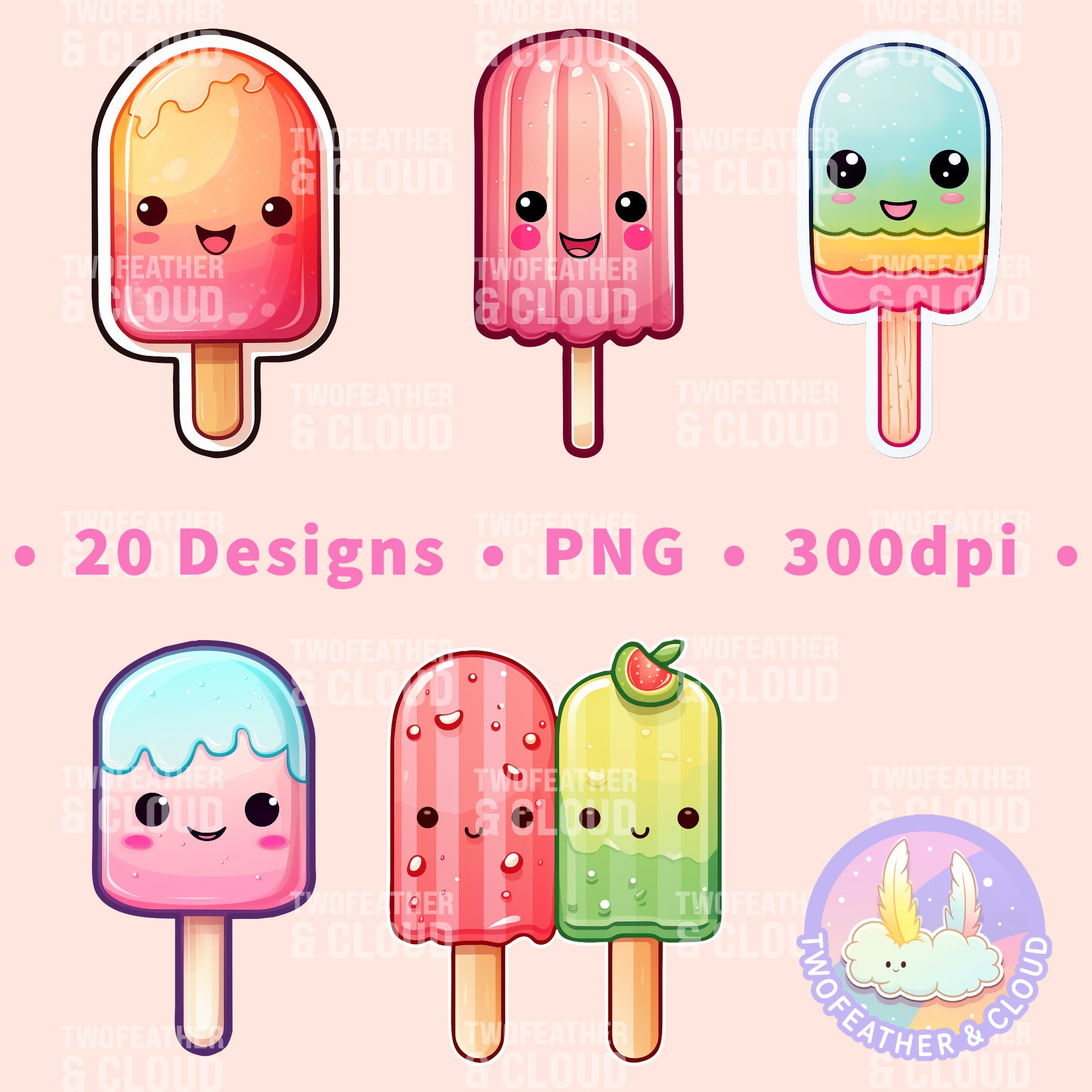Kawaii Ice Cream Clipart PNG | Popsicle Summer 20 Colorful Kawaii Sweet ...