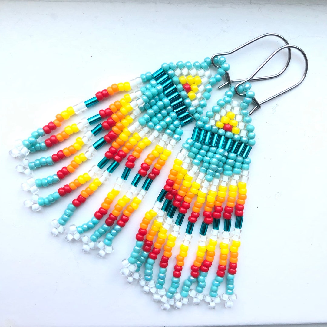 Indigenous Handmade || Sunset Beaded Fringe Earrings | Made to Order - Etsy
