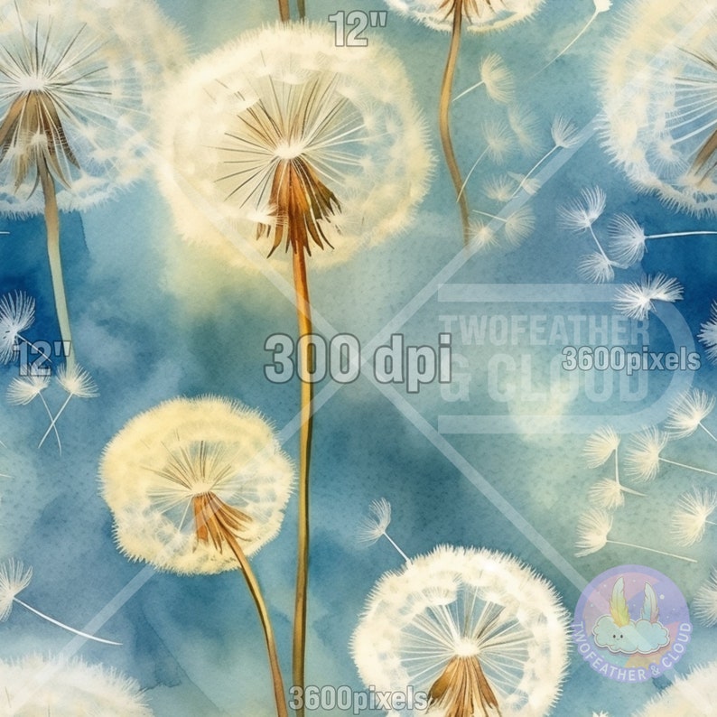 Watercolor Dandelion Puff Seamless Pattern Digital Paper | Floral ...
