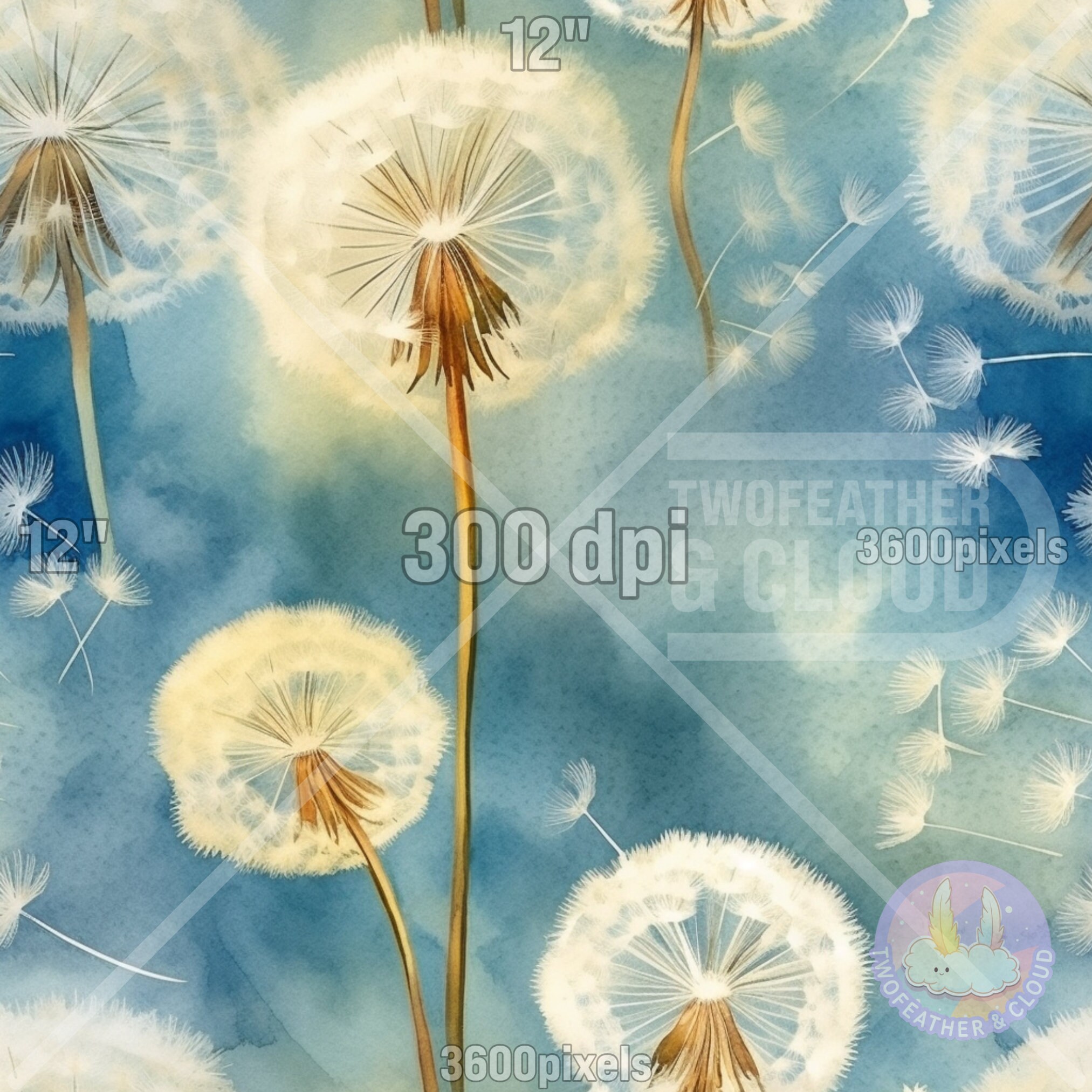 Watercolor Dandelion Puff Seamless Pattern Digital Paper | Floral ...