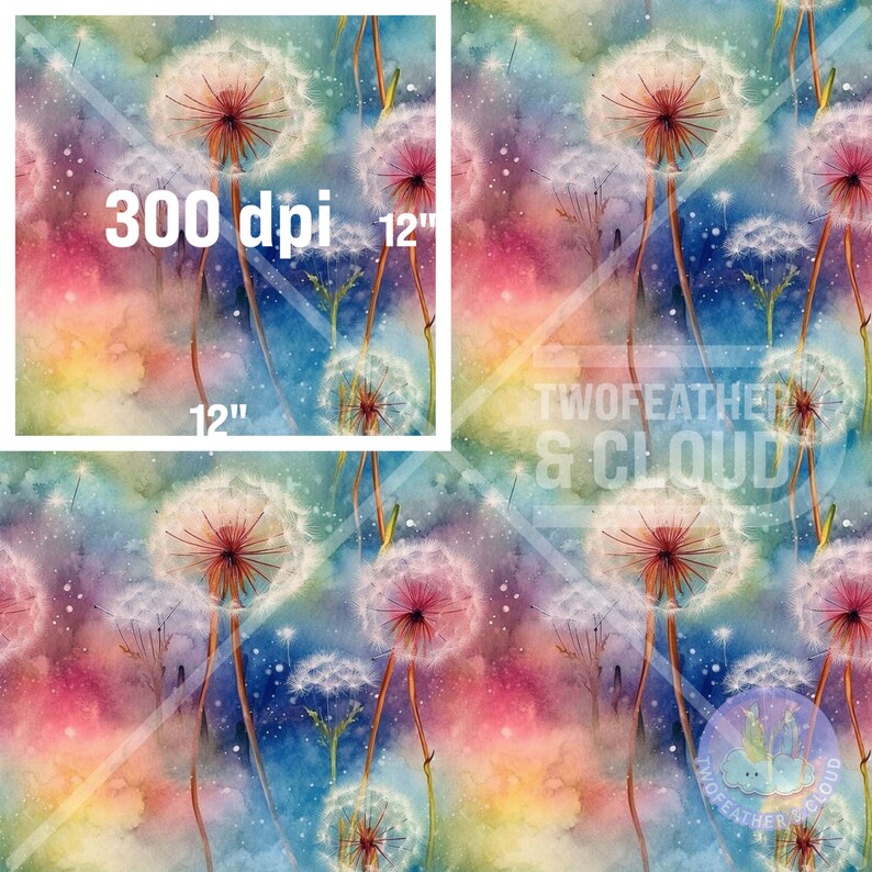 Dandelion Puff Watercolor Digital Paper Printable Scrapbook Papers ...
