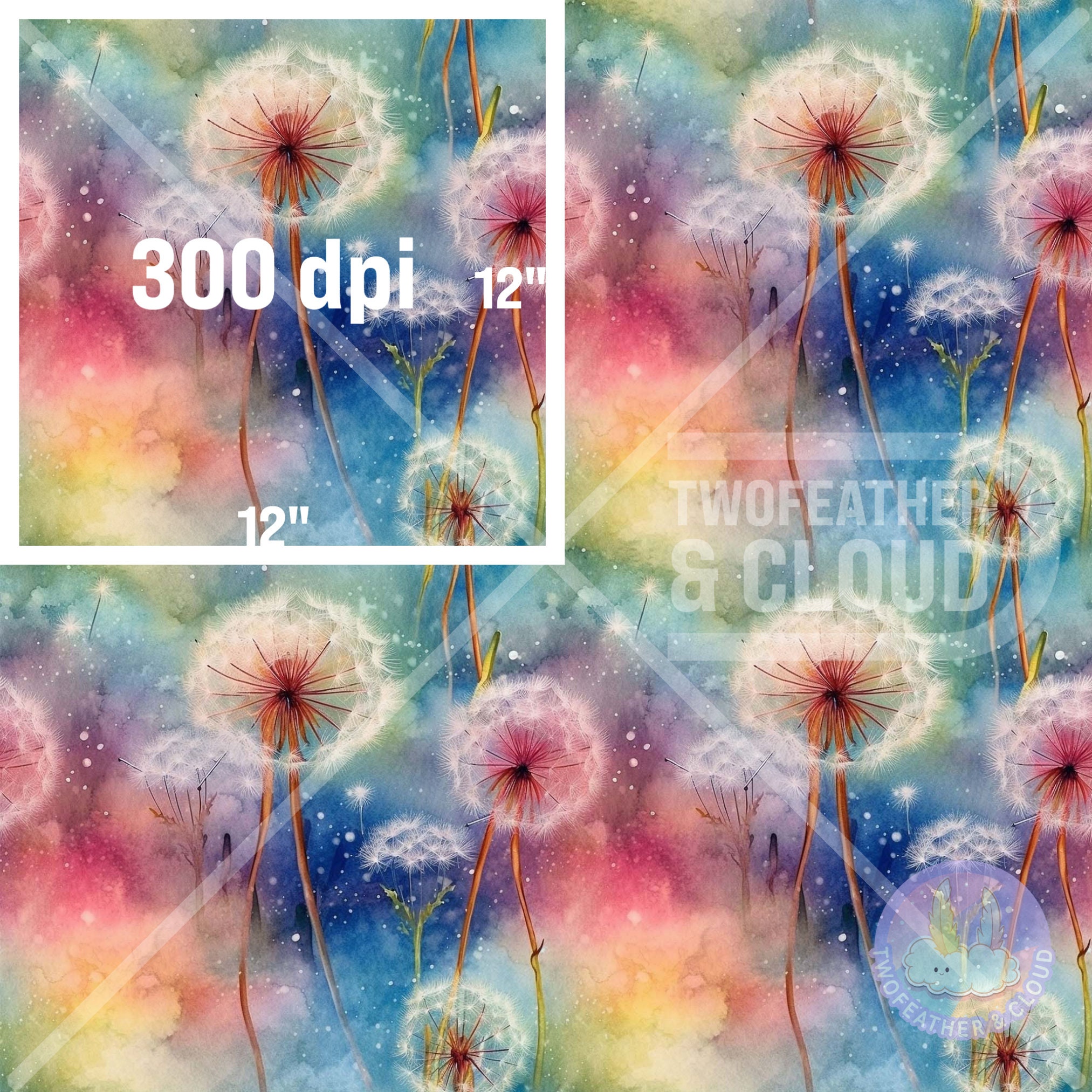 Dandelion Puff Watercolor Digital Paper Printable Scrapbook Papers ...
