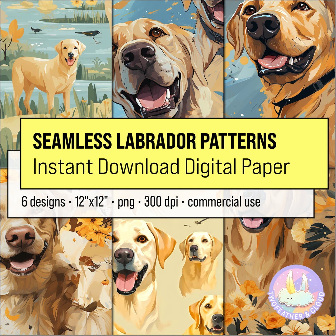 Yellow Lab Dog Digital Paper Seamless Pattern PNG Bundle Labrador ...