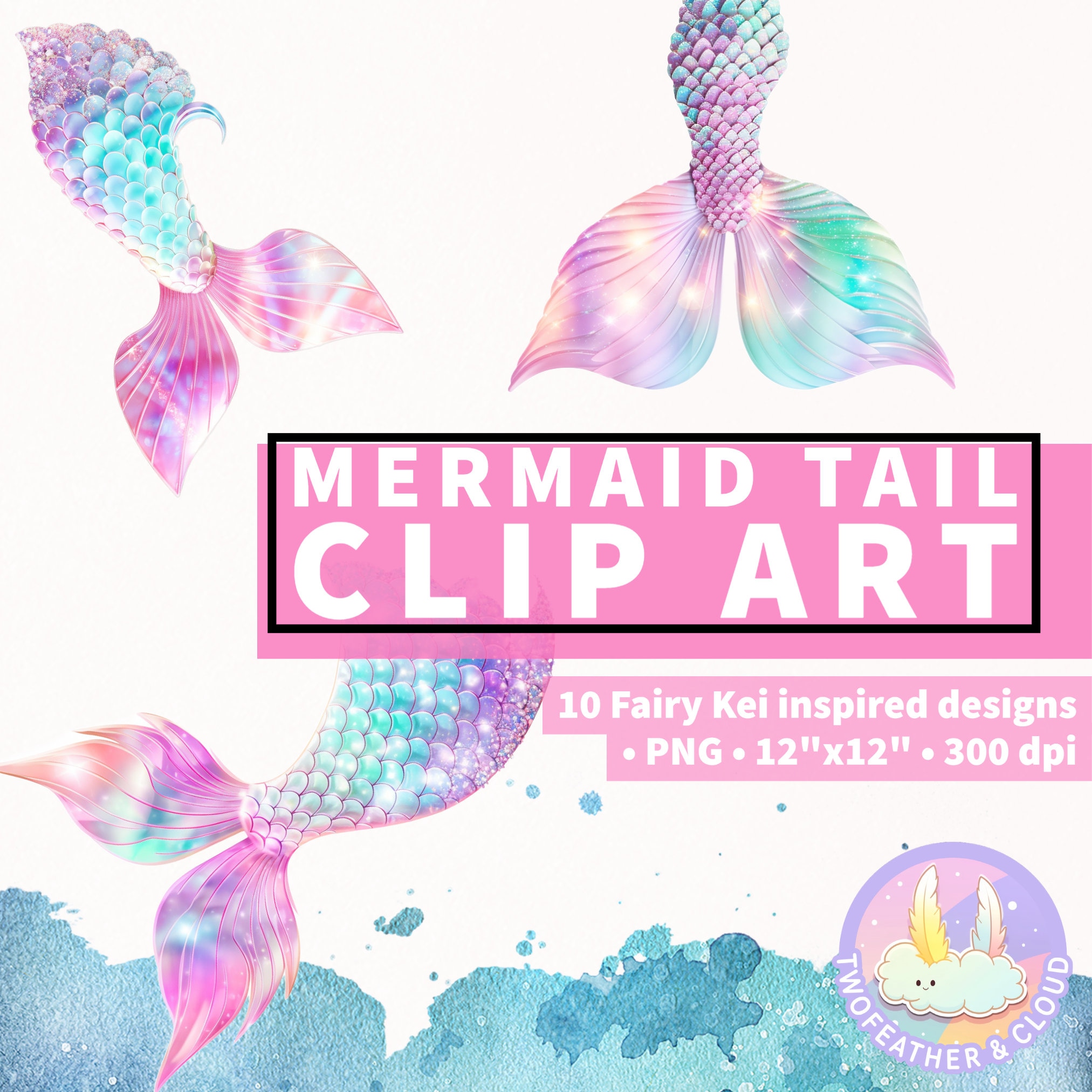 Mermaid Tail Clipart PNG | Watercolor Mermaid Tails Clipart | Fairy Kei ...