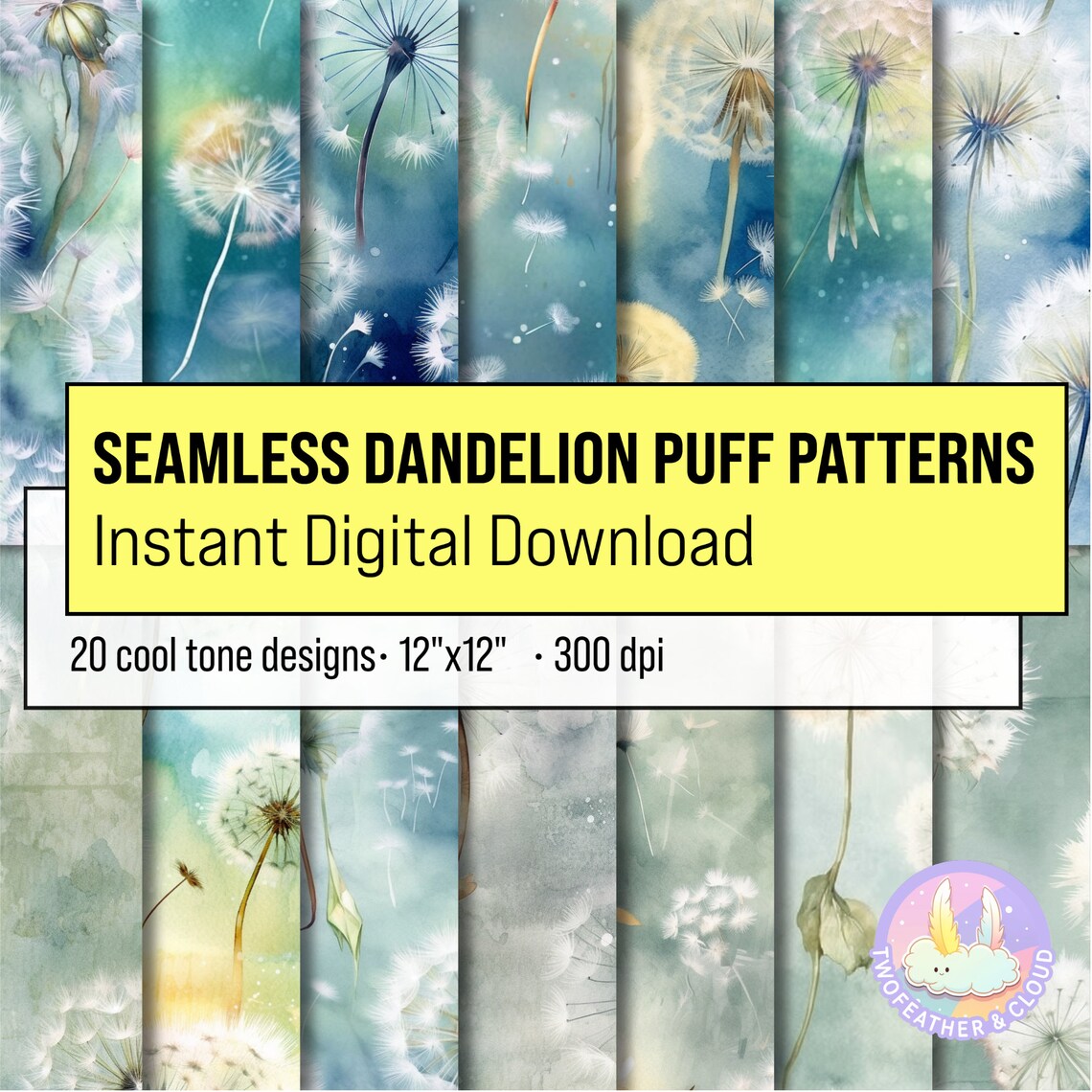 Watercolor Dandelion Puff Seamless Pattern Digital Paper | Floral ...