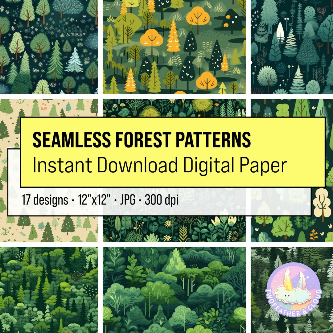 17 Illustrated Forest Seamless Patterns Instant Download Digital Paper ...