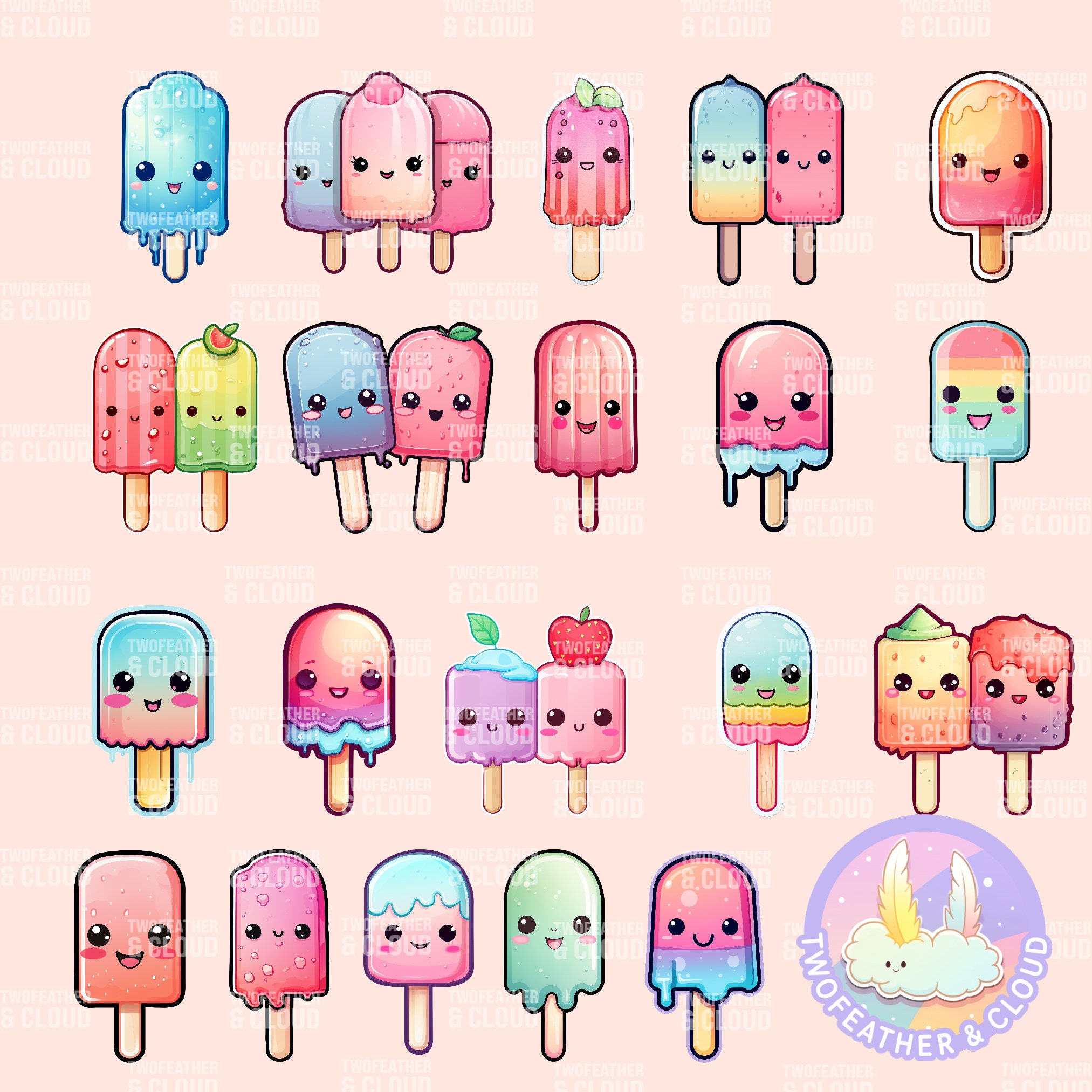 Kawaii Ice Cream Clipart PNG | Popsicle Summer 20 Colorful Kawaii Sweet ...