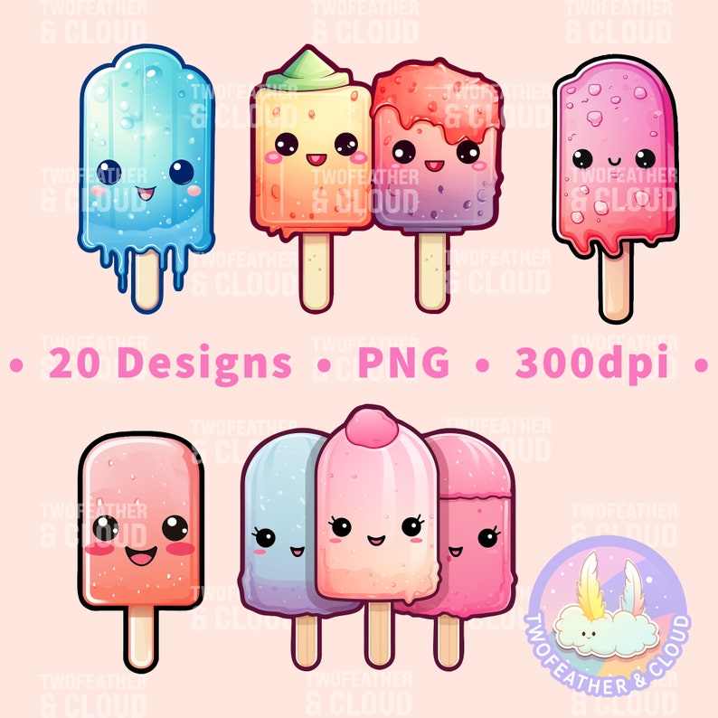 Kawaii Ice Cream Clipart PNG | Popsicle Summer 20 Colorful Kawaii Sweet ...