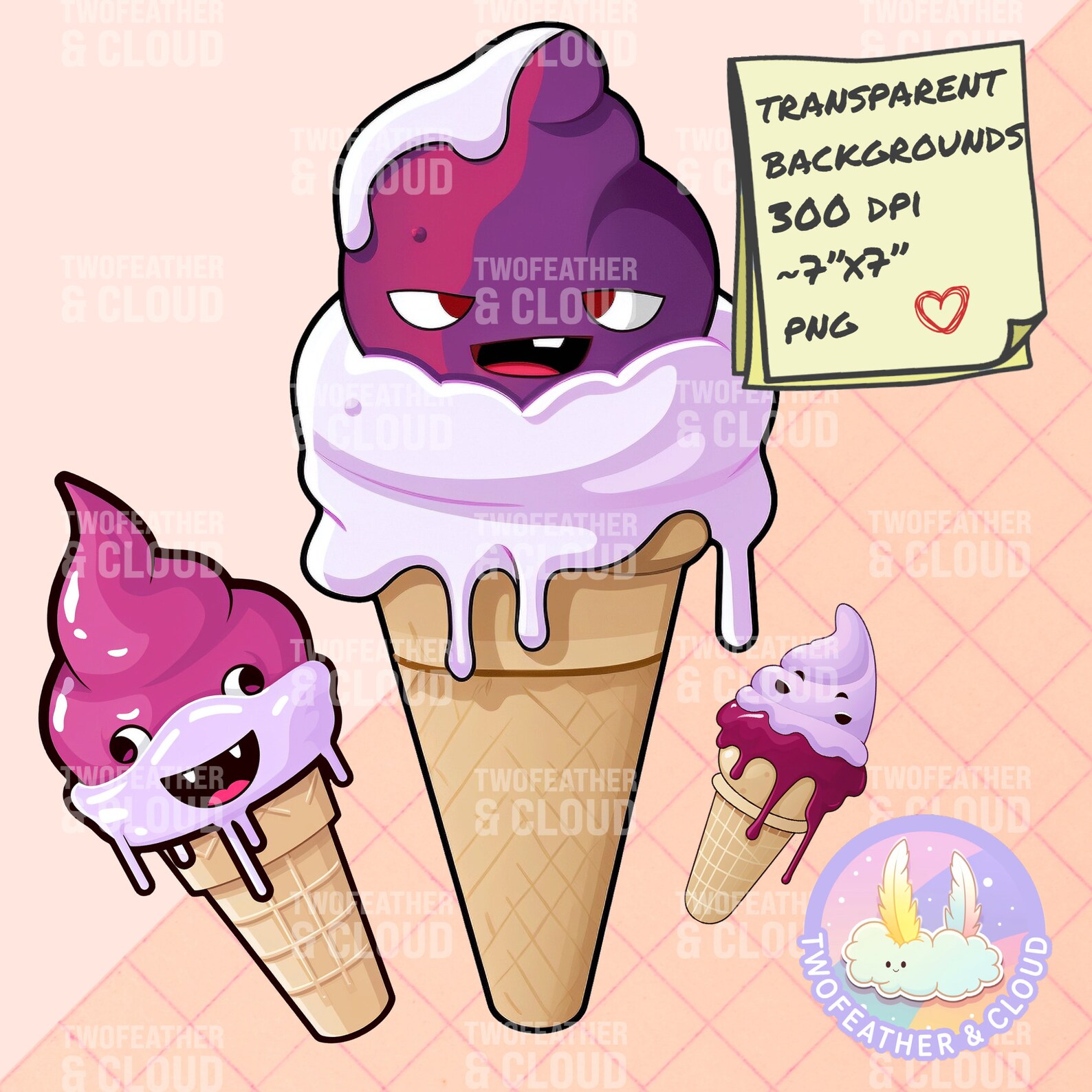 Yami Kawaii Ice Cream Clipart PNG | Creepy Cute Summer Clip Art | 30 ...