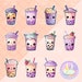 Kawaii Boba Bubble Tea Clip Art PNG 22 Cute Watercolor Illustrations of ...