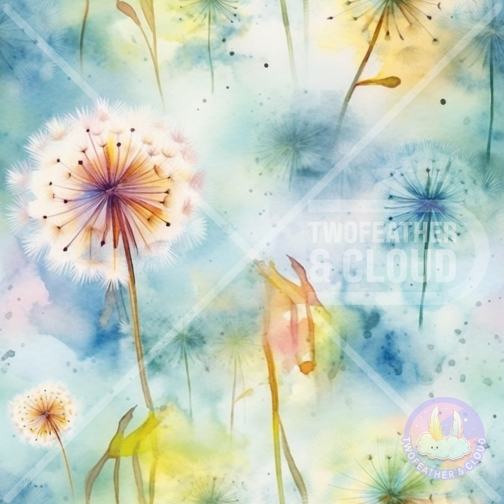 Dandelion Puff Watercolor Digital Paper Printable Scrapbook Papers Seamless Flower Patterns ...