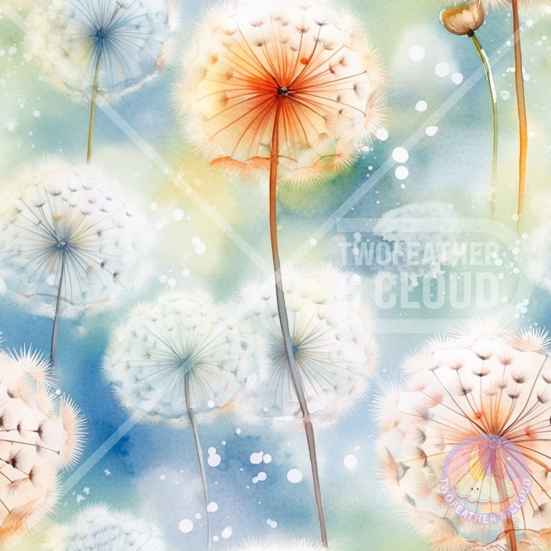 Dandelion Puff Watercolor Digital Paper Printable Scrapbook Papers ...