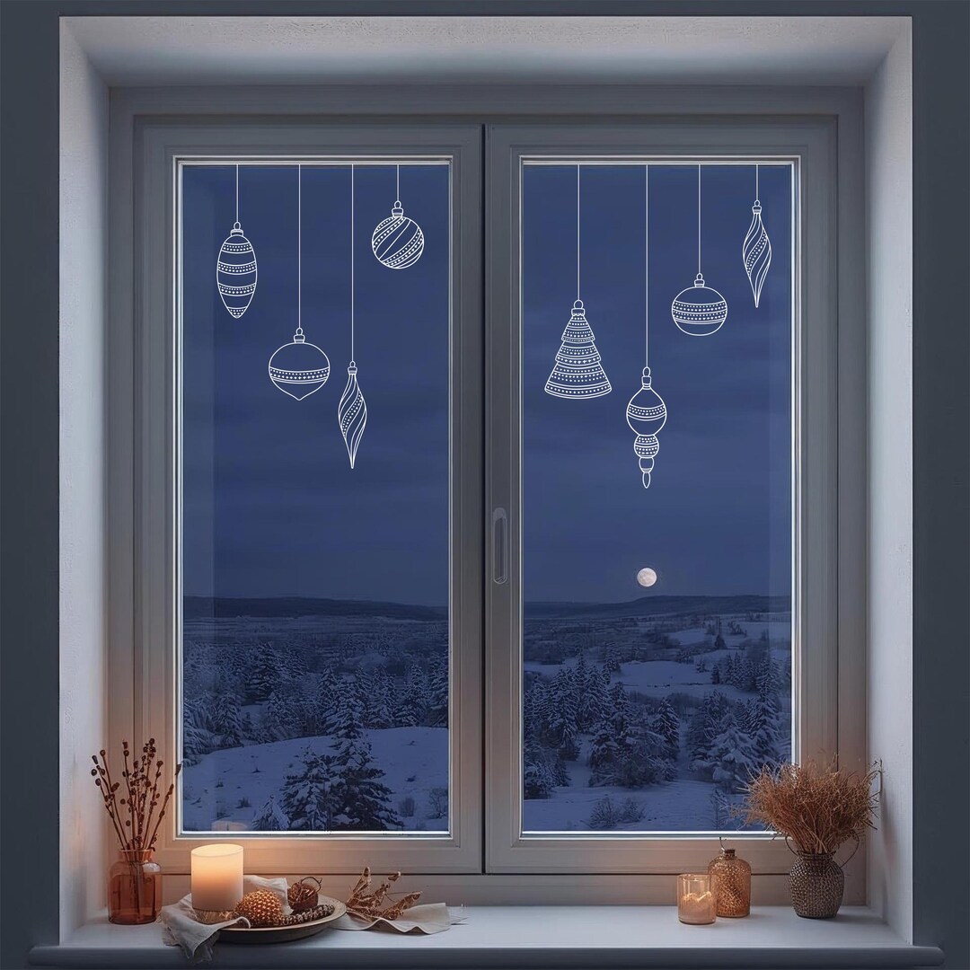 Hand-drawn Christmas Baubles, Window Decorations, XXL Wall Decals, 8 ...
