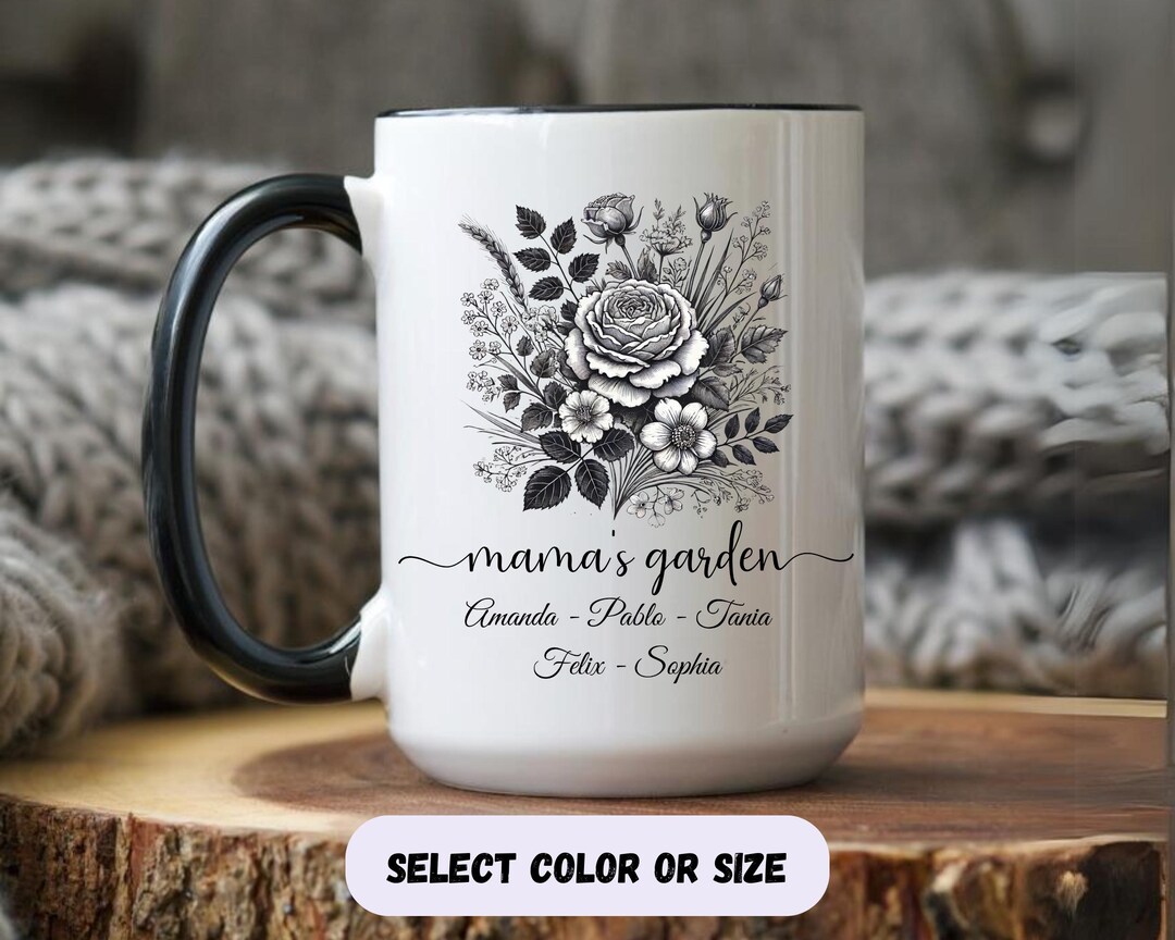 Personalized Mug for Mom With Black and White Vintage Flowers, Mug With ...