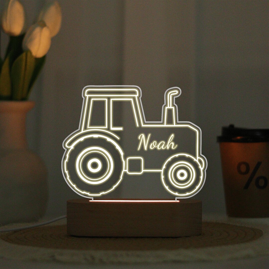 Personalized Tractor Night Light for Kids Room, Excavator Night Light ...