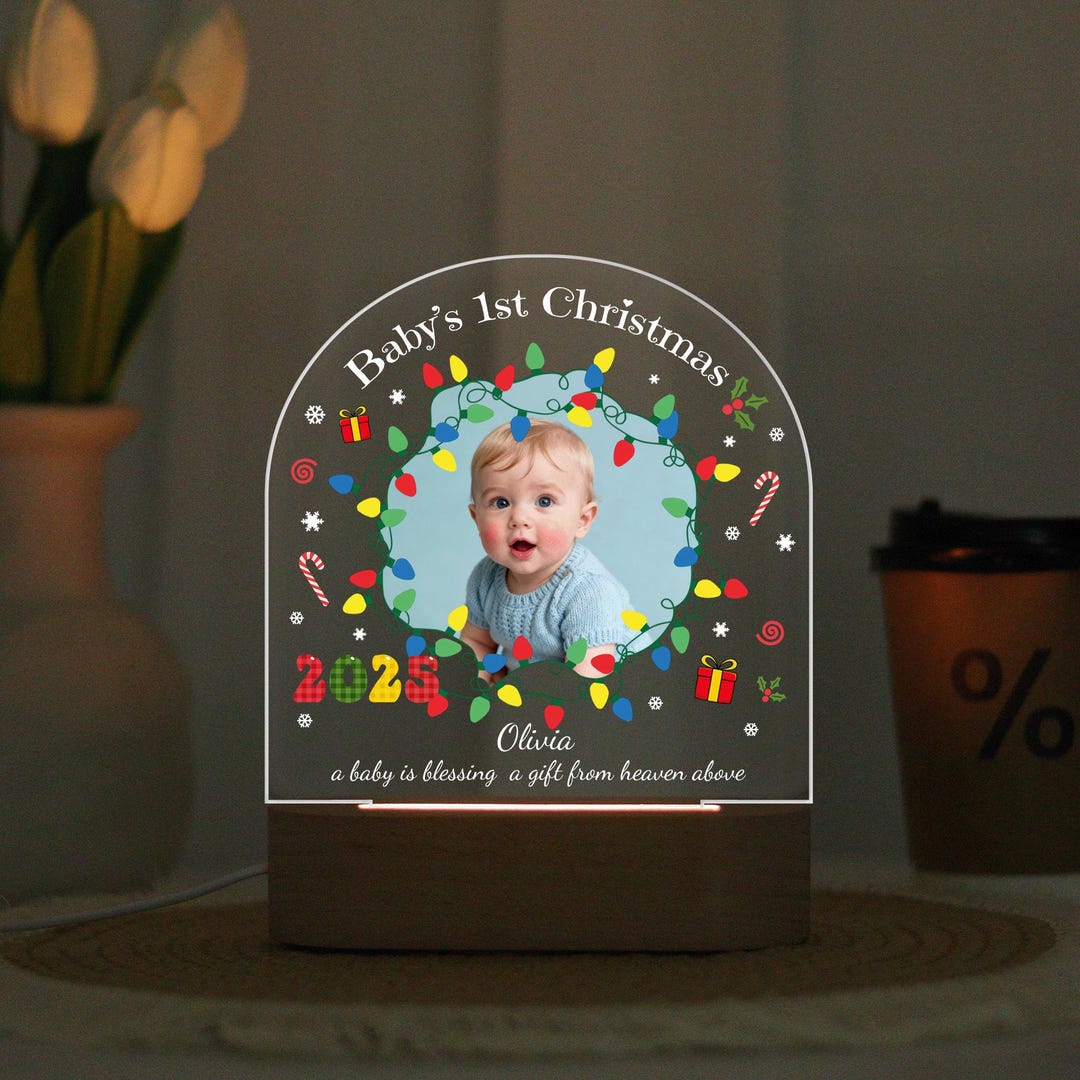 Peronalized Baby Photo Night Light, Baby's 1st Christmas Light, Custom ...