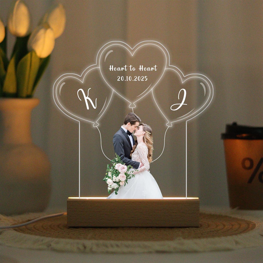Custom Wedding Photo Night Light for Room, Photo LED Lamp, Personalized ...