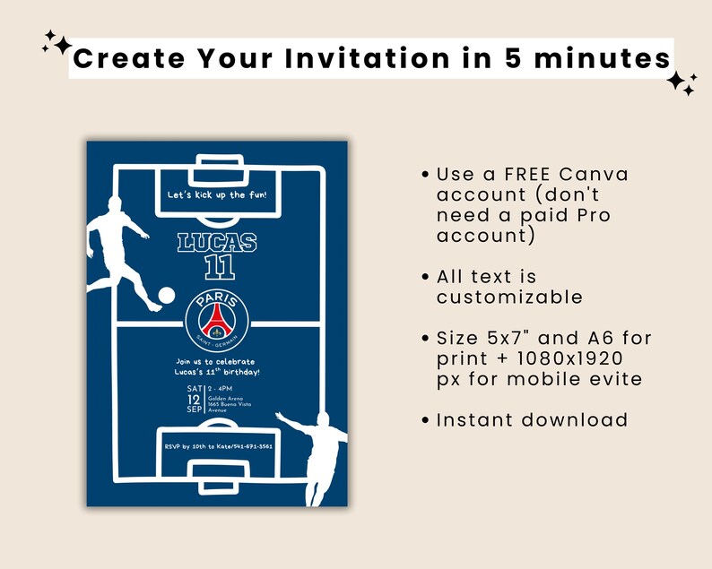 Paris Saint-germain Birthday Invitation: PSG Soccer Party, Champions ...
