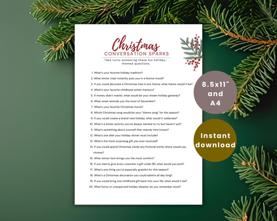 Christmas Conversation Game Printable: Holiday Party, Office Icebreaker ...