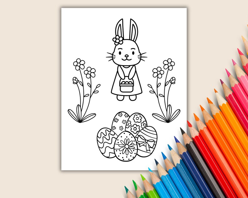Easter Coloring Pages: 20 Bunny, Chick, Egg Designs (PDF) - Etsy