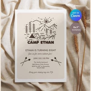 Editable Camping Birthday Invitation: Boho Happy Camper Party (digital ...