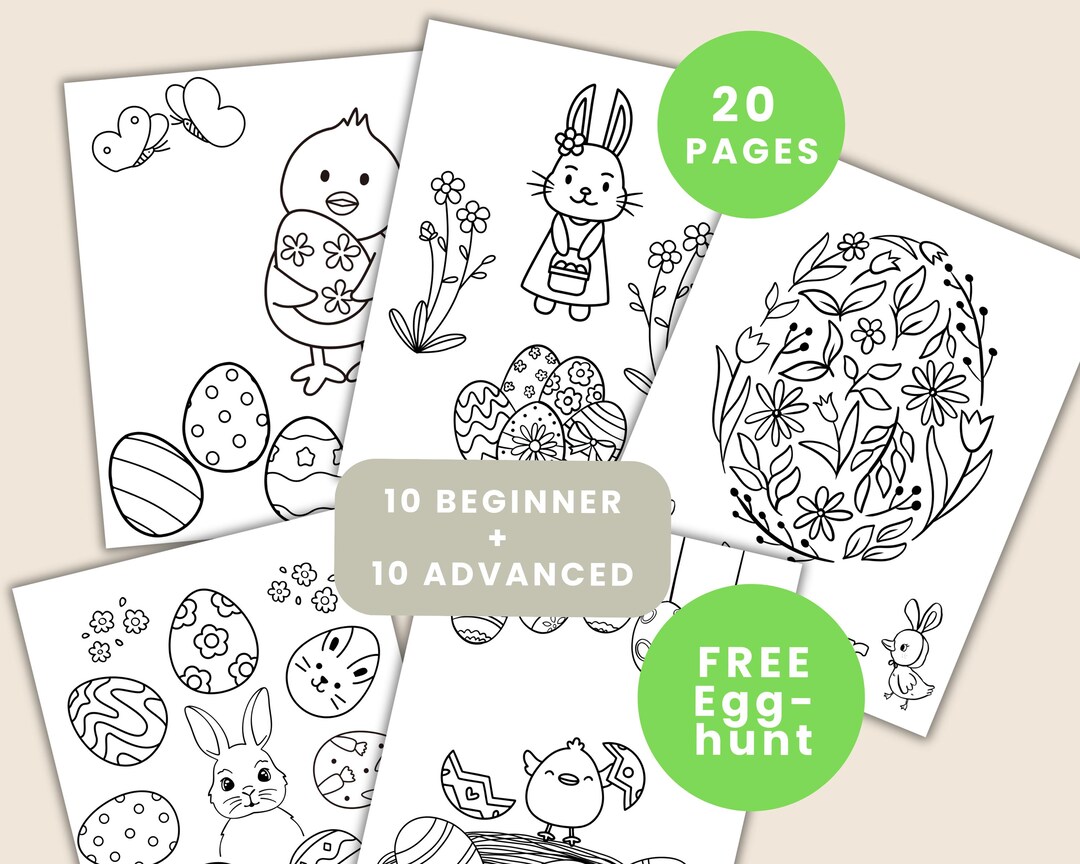 Easter Coloring Pages: 20 Bunny, Chick, Egg Designs (PDF) - Etsy
