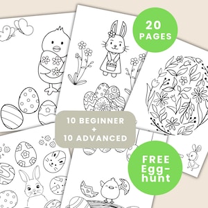 Easter Coloring Pages: 20 Bunny, Chick, Egg Designs (PDF) - Etsy