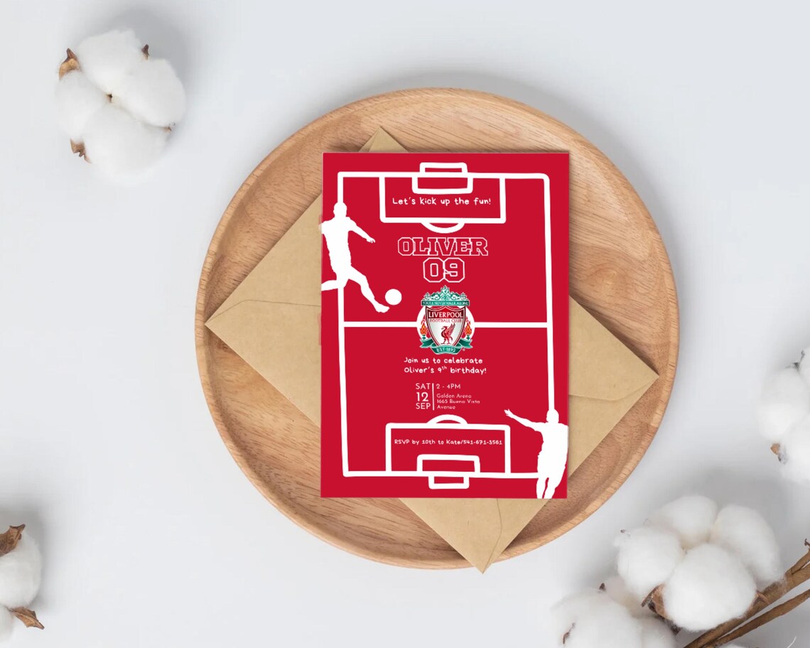 Liverpool FC Birthday Invitation: Soccer Party, Champions League Theme ...