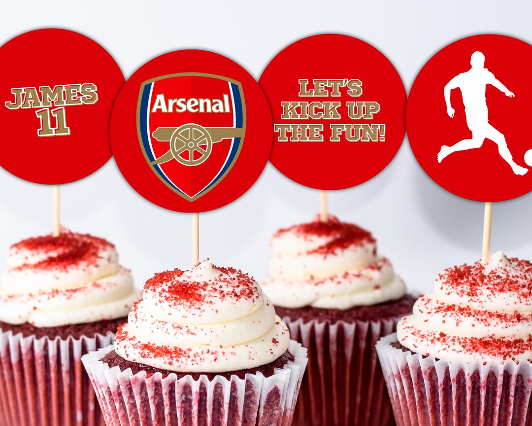 Arsenal FC Soccer Cupcake Toppers: Editable Football Birthday Party ...