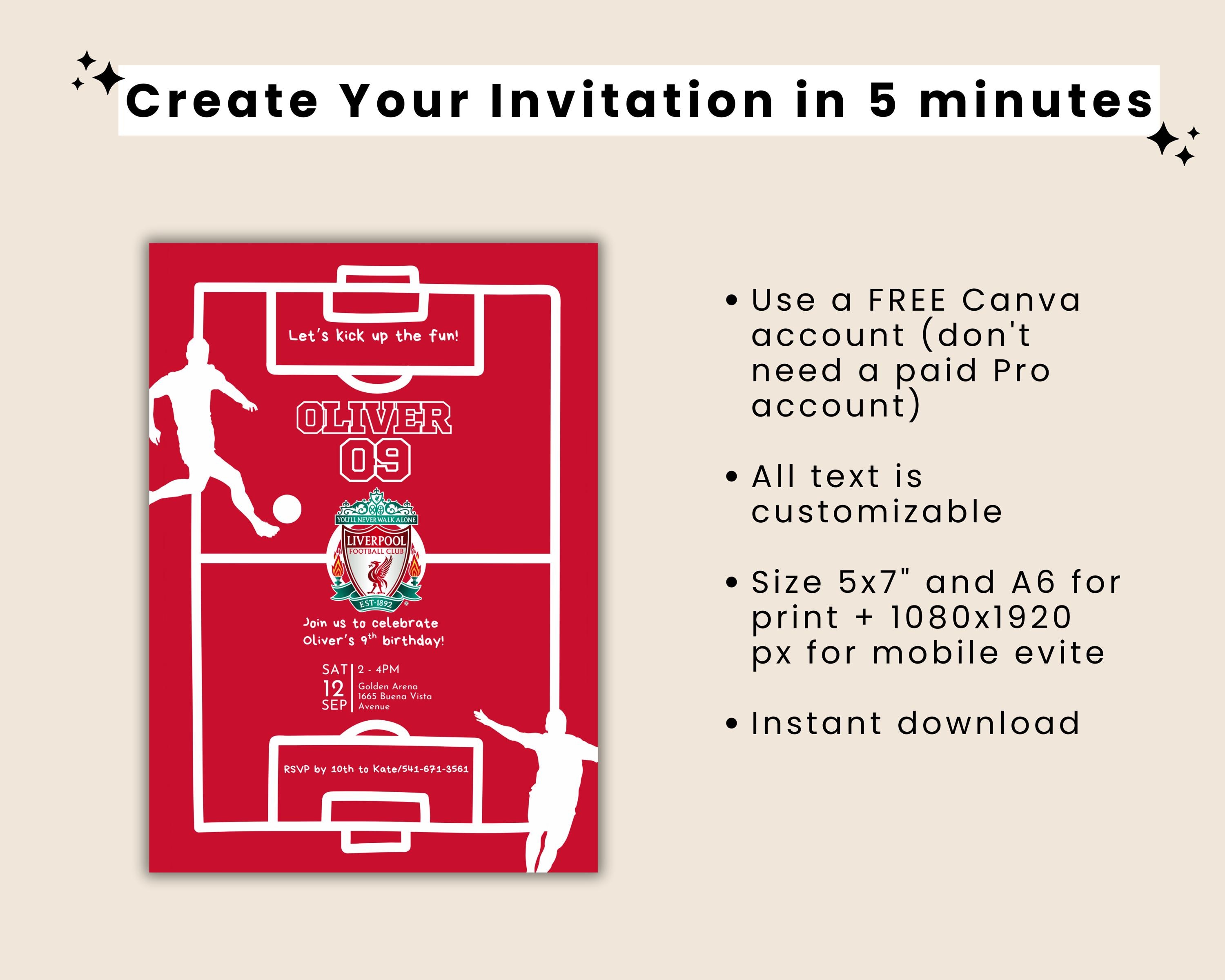 Liverpool FC Birthday Invitation: Soccer Party, Champions League Theme ...