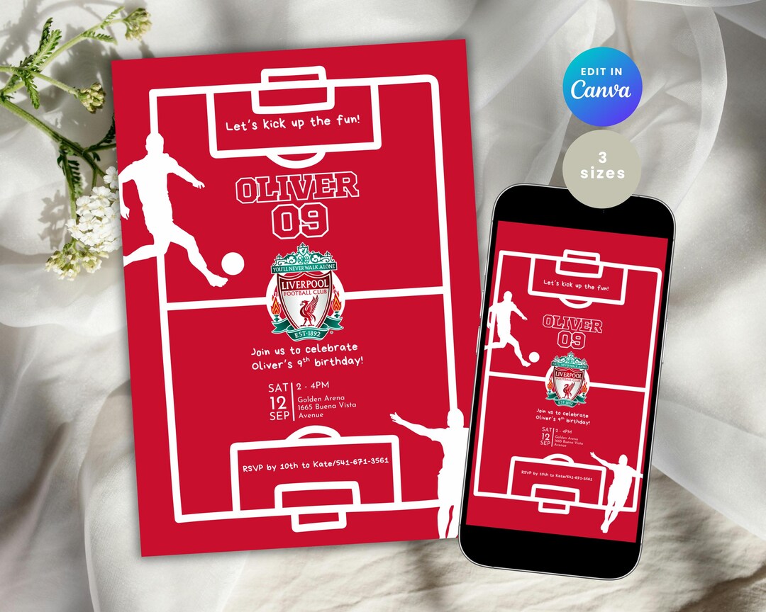 Editable Liverpool FC Birthday Invitation, Soccer Party Digital Invite ...